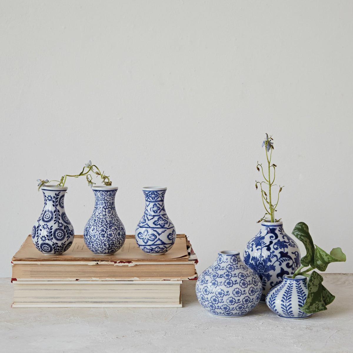 Hand-Stamped Blue & White Stoneware Vase | Jolley's Corner